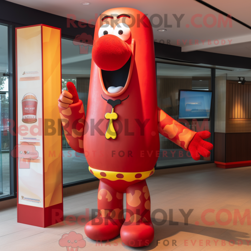 Orange Hot Dogs mascot costume character dressed with a Sweater and ...
