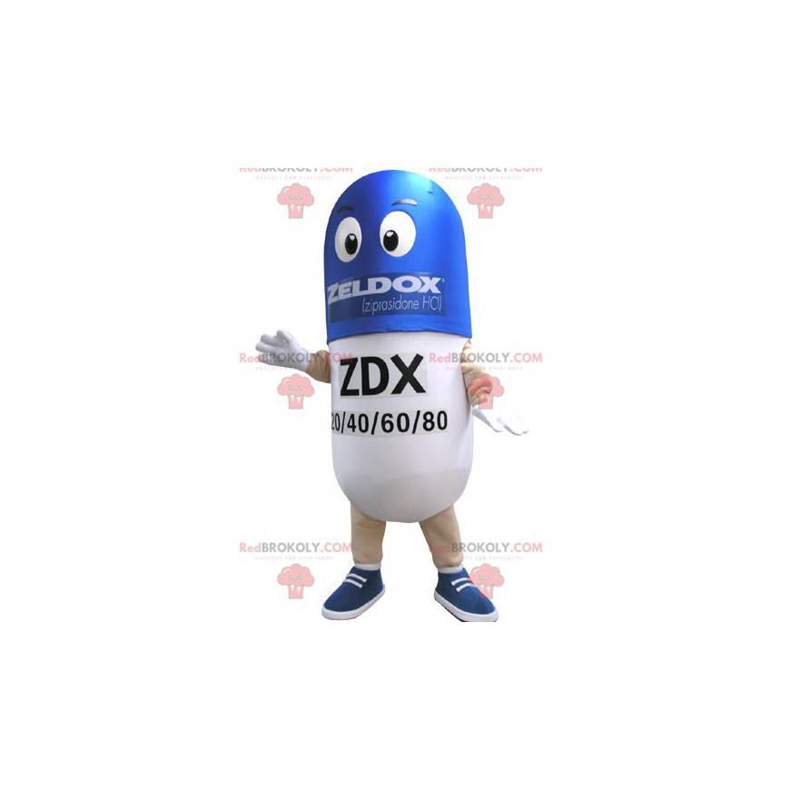 Blue and white pill mascot. Drug mascot - Our