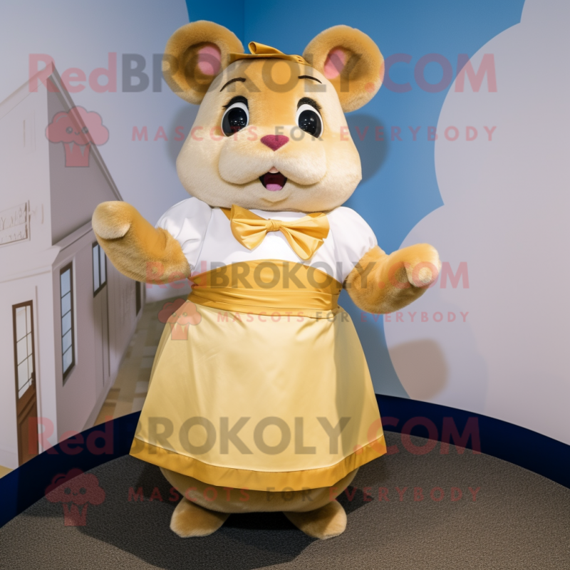 Gold Hamster mascot costume character dressed with a Wrap Skirt and ...