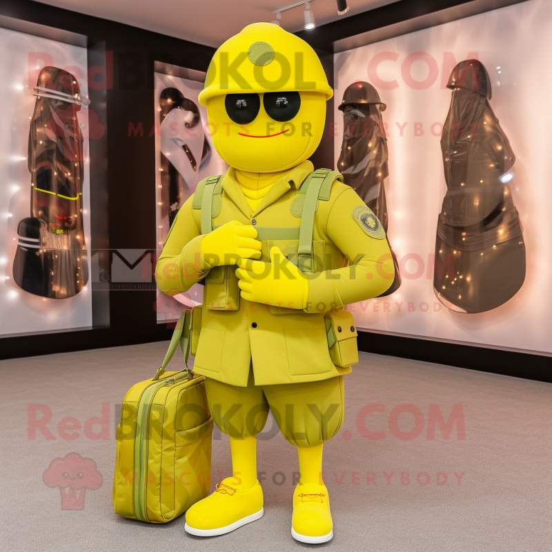Lemon Yellow Army Soldier mascot costume character dressed with a Suit ...