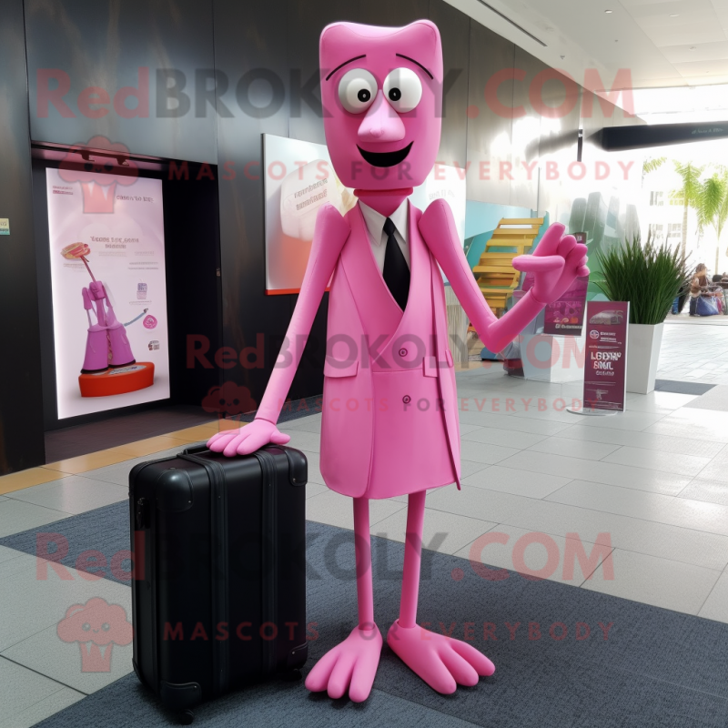 Pink Stilt Walker mascot costume character dressed with a Wrap Dress ...