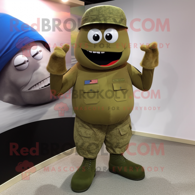 Olive American Soldier mascot costume character dressed with a Bikini ...