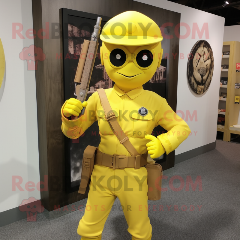 Yellow Army Soldier mascot costume character dressed with a Sheath ...