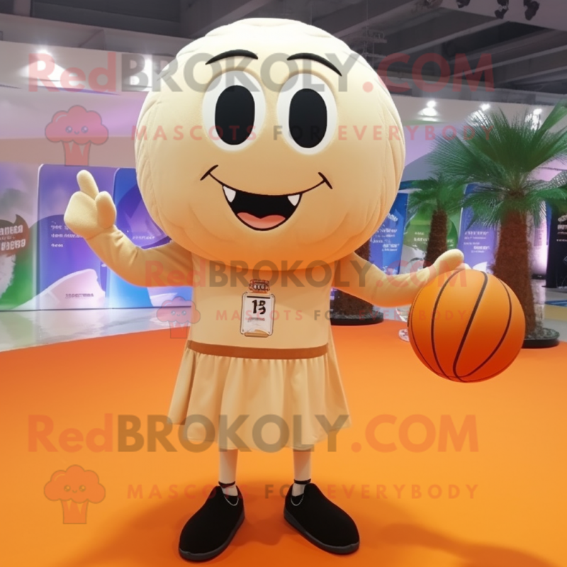 Beige Basketball Ball maskot kostym karaktär klädd med en slida ...