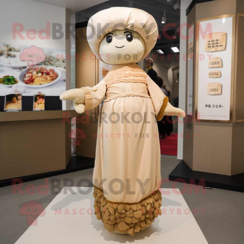 Beige Fried Rice mascot costume character dressed with a Maxi Dress and ...