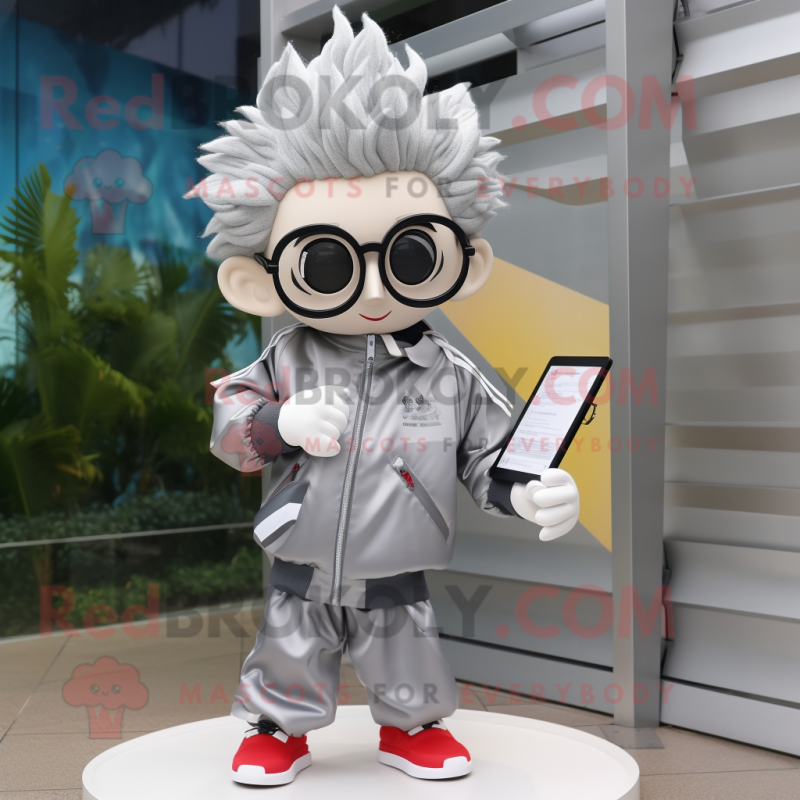Silver Love Letter mascot costume character dressed with a Windbreaker ...