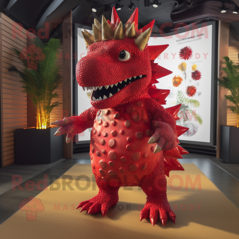 Red Stegosaurus mascot costume character dressed with a Dress and ...