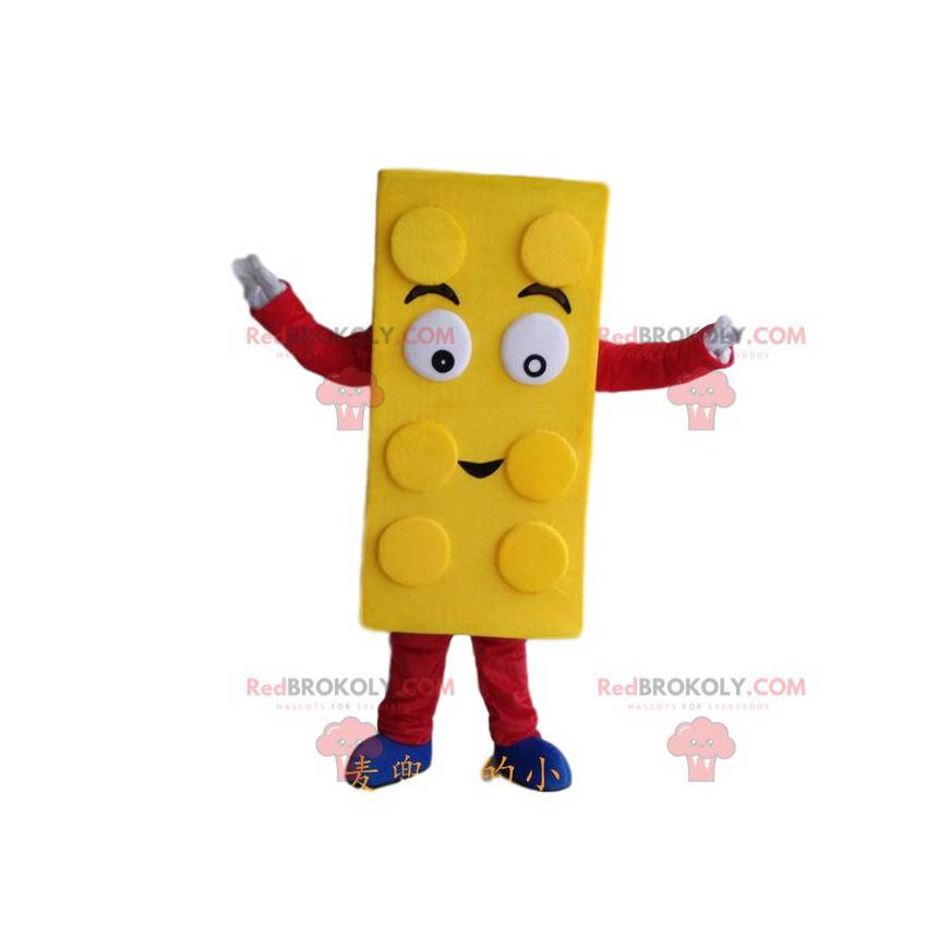 Yellow Lego mascot, construction toy costume