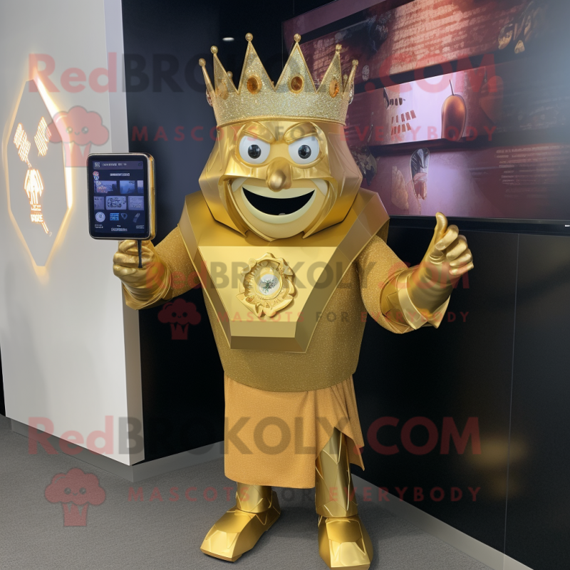 Gold King mascot costume character dressed with a Dress and Digital ...