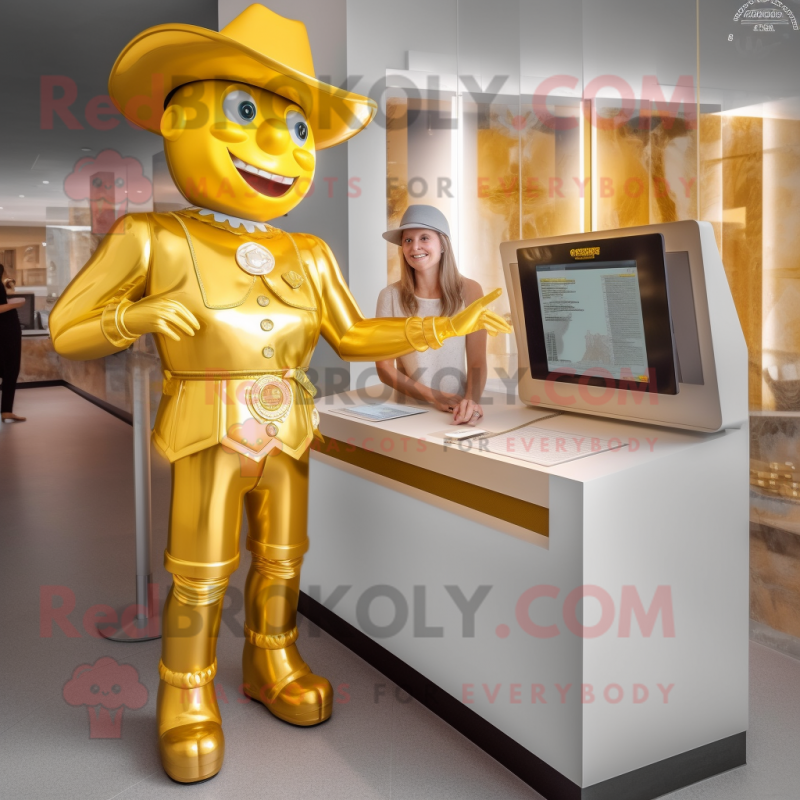 Gold Cowboy mascot costume character dressed with a Pencil Skirt and ...